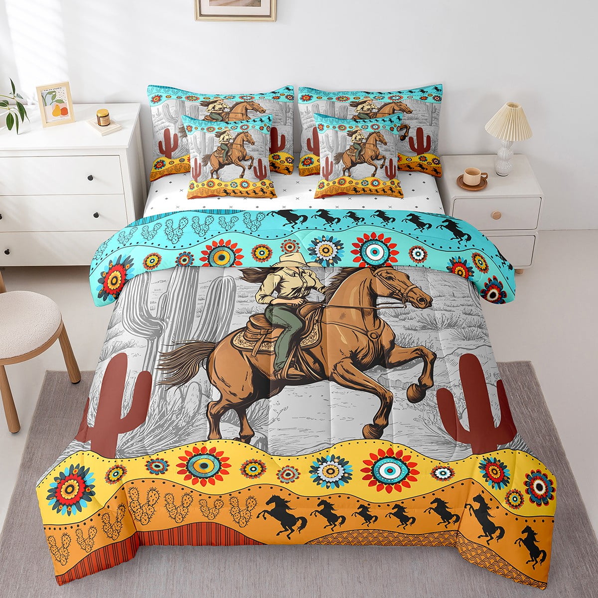 Western Cowgirl Bed in a Bag 7 Piece Twin Size Rustic Farmhouse Bedding Sets Cowboy Retro Style ...