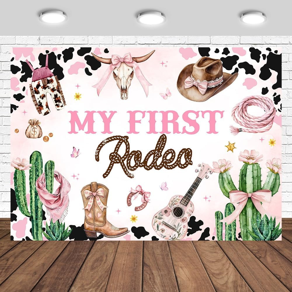 Western Cowgirl Birthday Backdrop My First Rodeo Theme 1st Birthday ...
