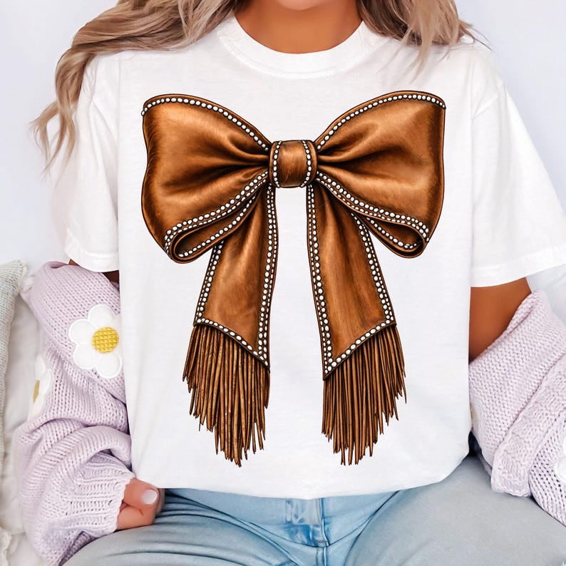 Western Cowgirl Bow T-shirt, Cowhide Bow Design, Howdy Brown Leather ...