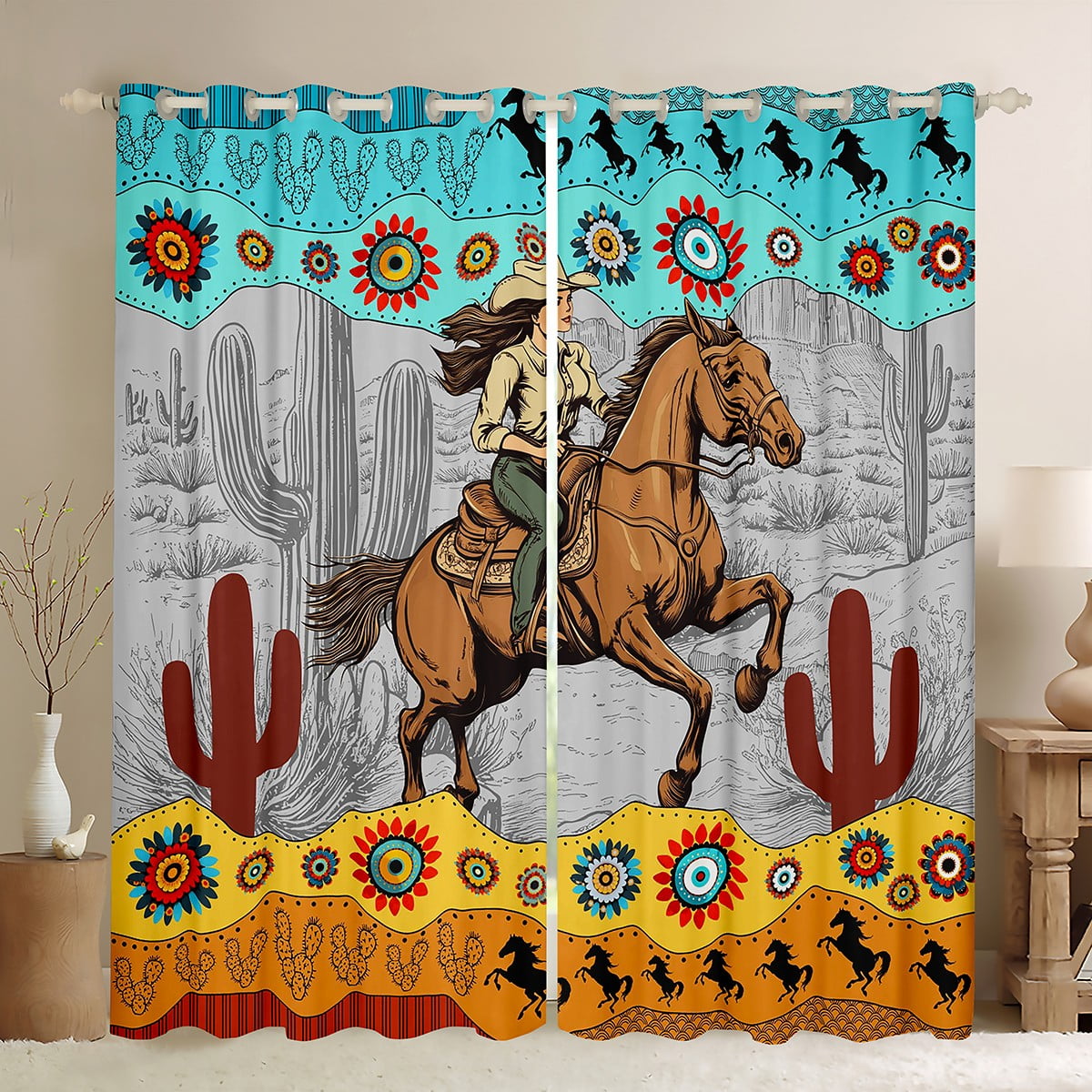 Western Cowgirl Curtains Rustic Farmhouse Window Curtain Cowboy Retro ...
