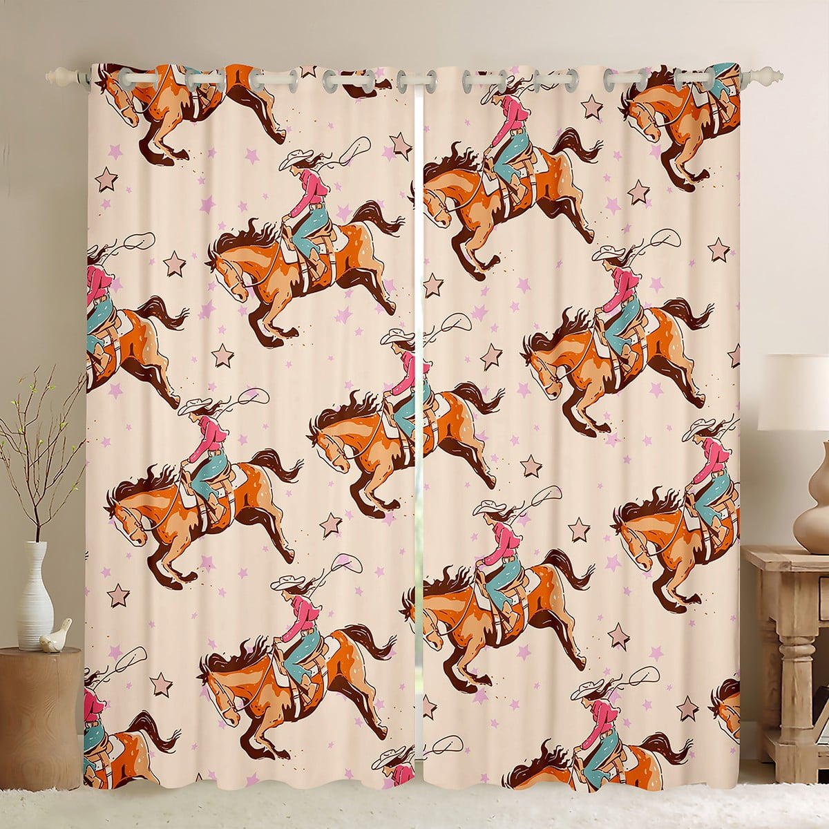 Western Cowgirl Curtains,West Cowboy Horse Curtains 30%-50% Blackout ...