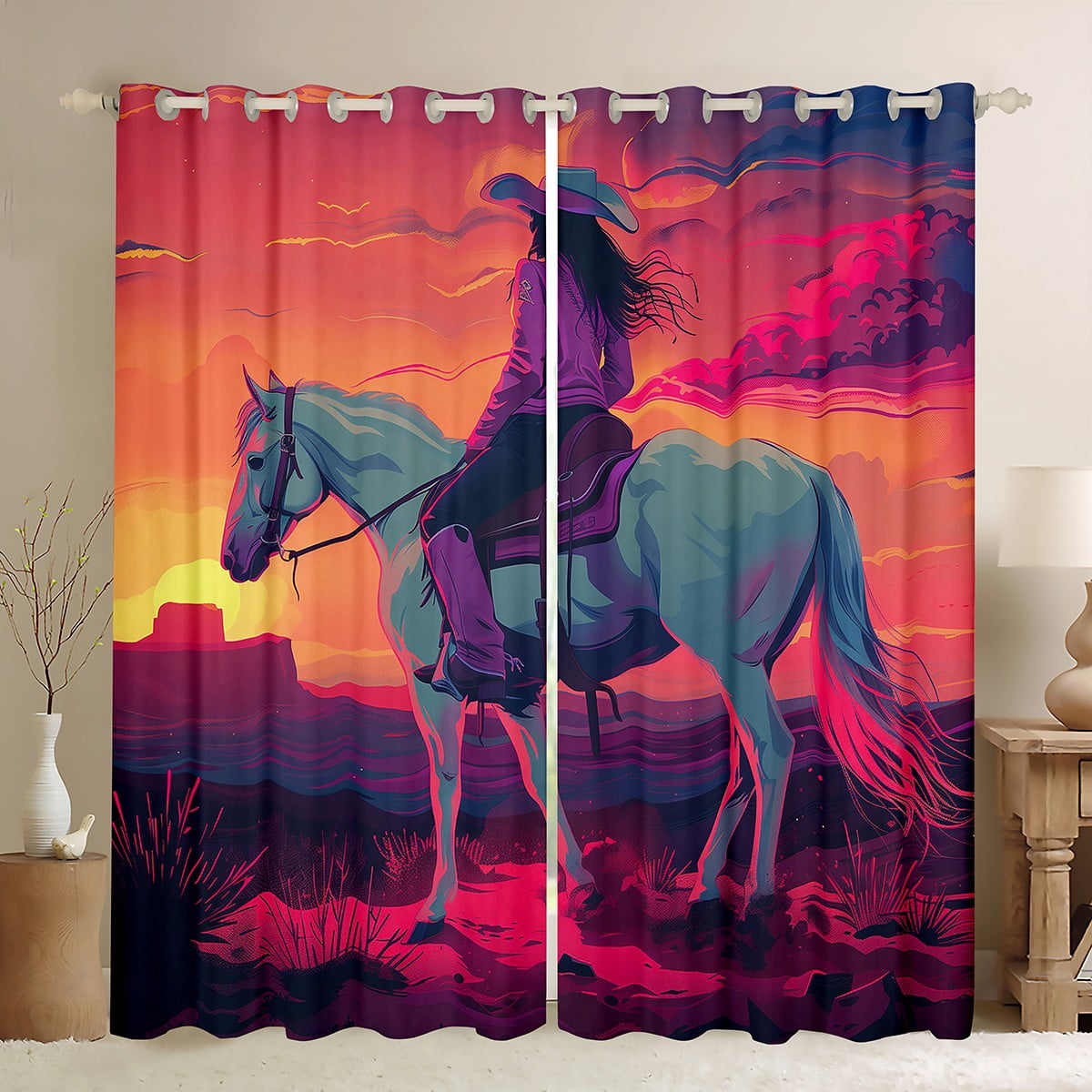 Western Cowgirl Curtains,West Style Horse Curtains 30%-50% Blackout ...