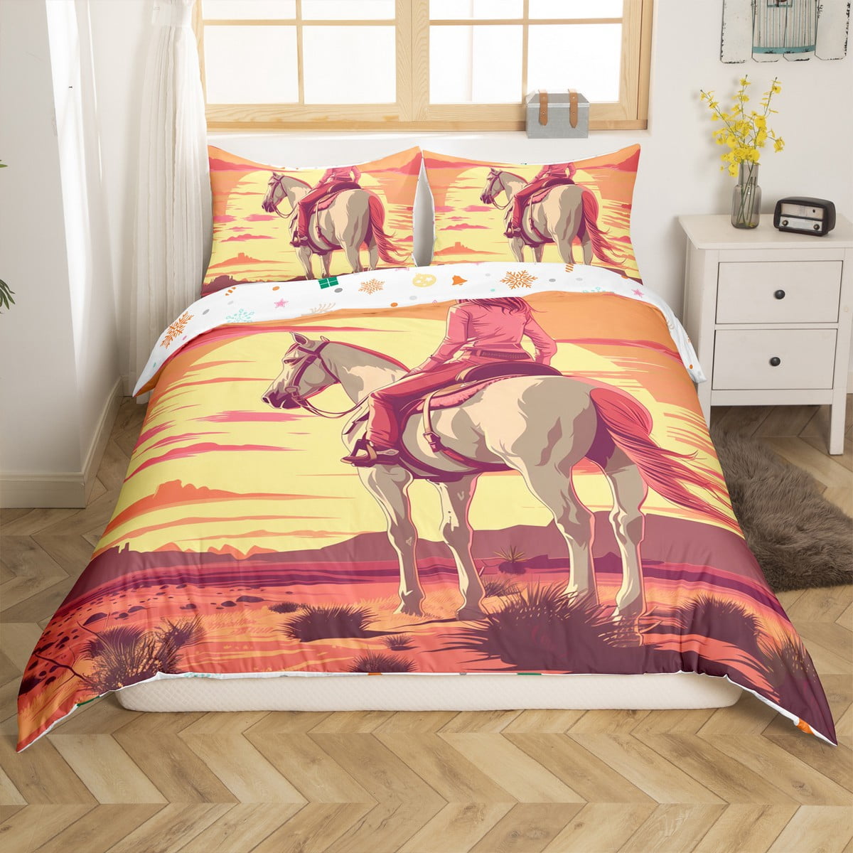 Western Cowgirl Full Bedding Set,West Style Cowboy Horse Duvet Cover ...