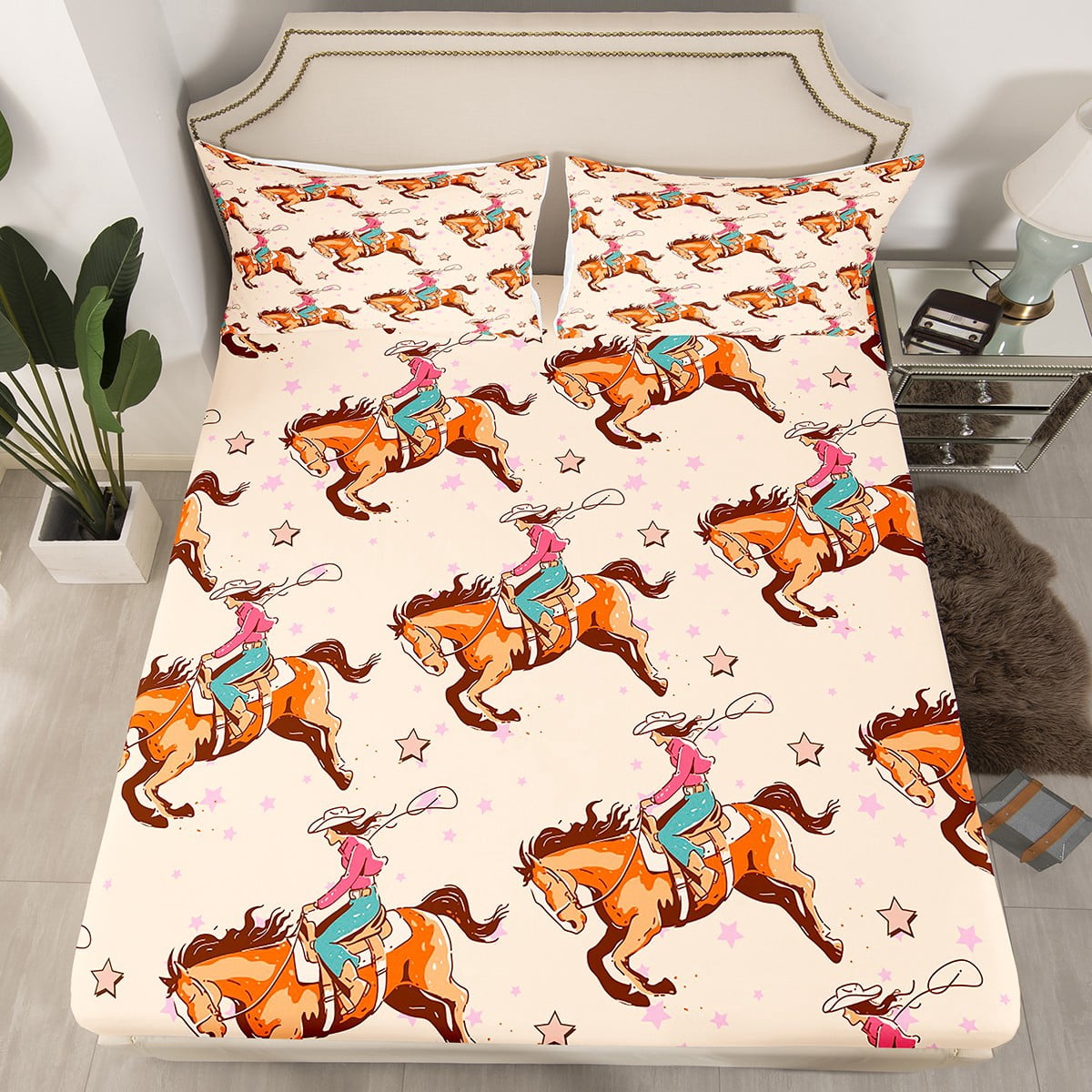 Western Cowgirl Full Fitted Sheet,West Cowboy Horse Bedding Set Room ...