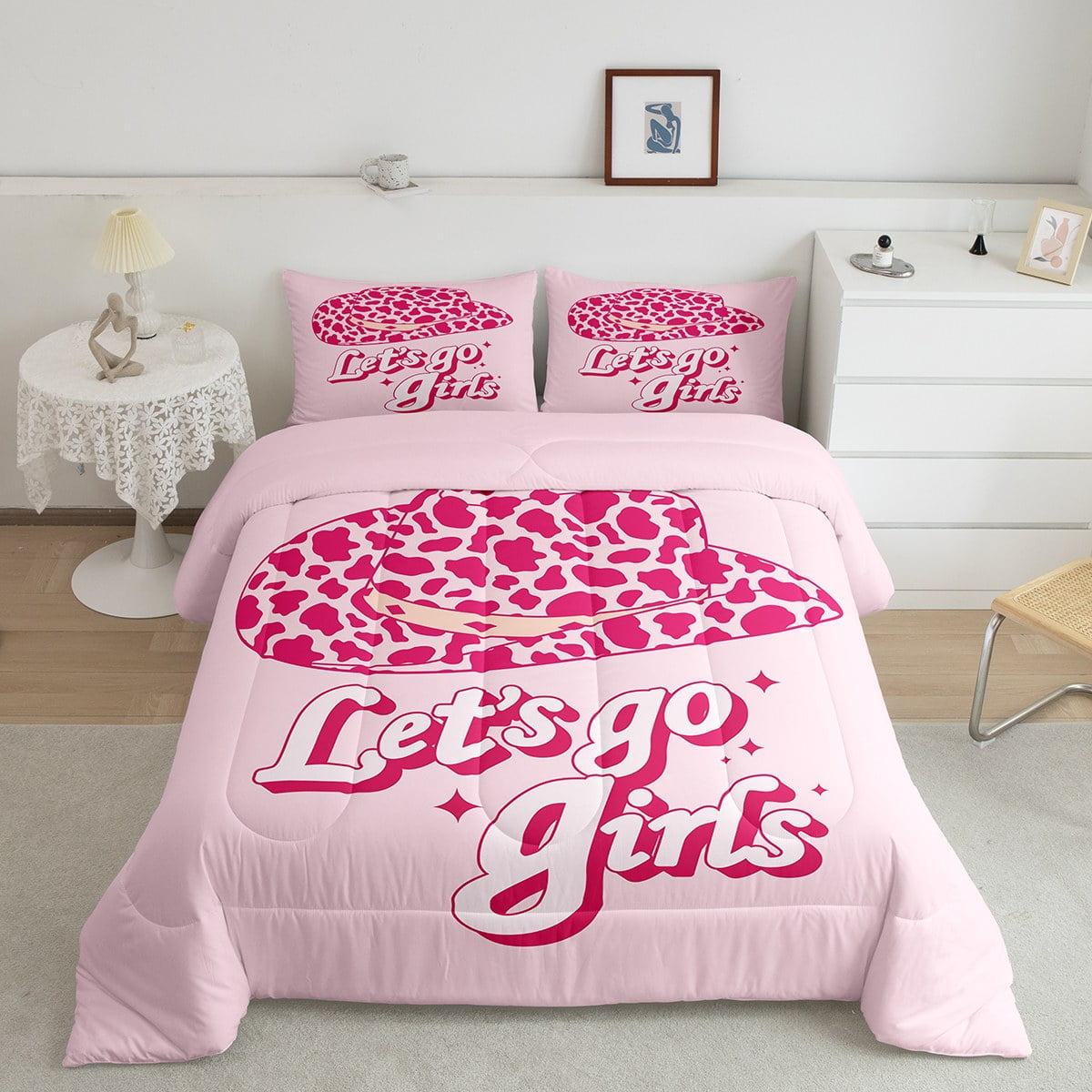 Western Cowgirl Hat Comforter Set Howdy Hot Pink Preppy Decor Bedding ...