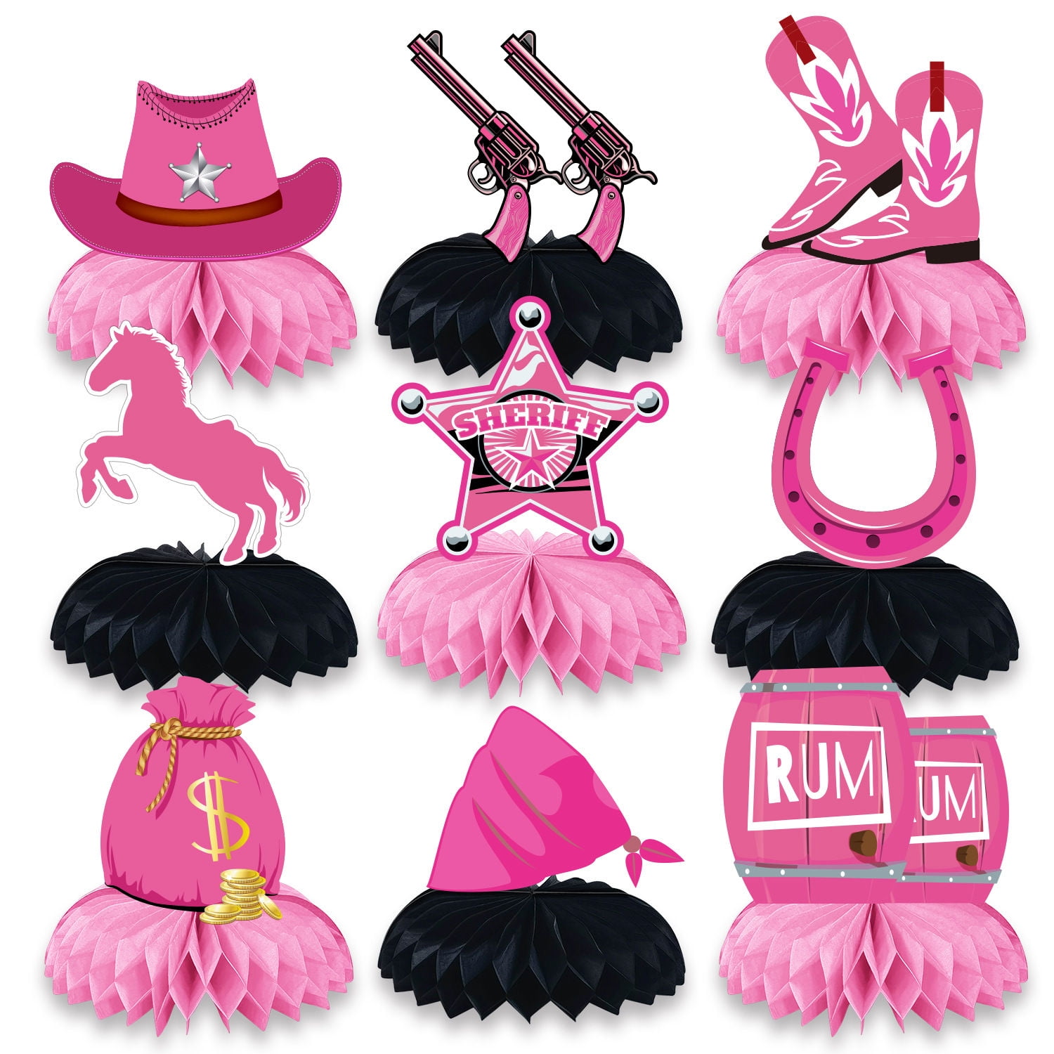 Western Cowgirl Honeycomb Centerpiece Set Pink Horse 3D Table Decor for ...