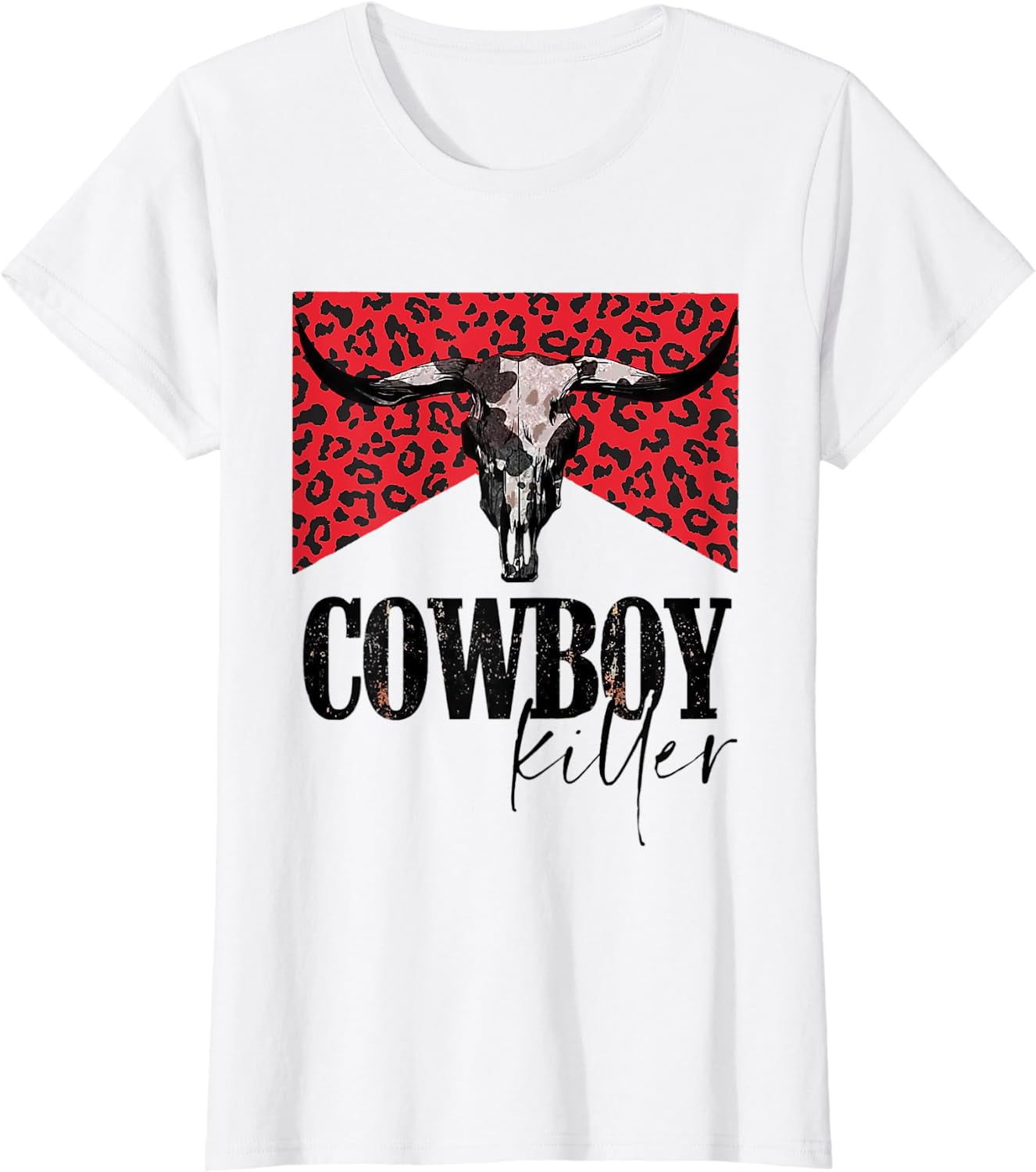 Western Cowgirl Leopard Punchy Cowboy Killers Bull Horn T-Shirt ...