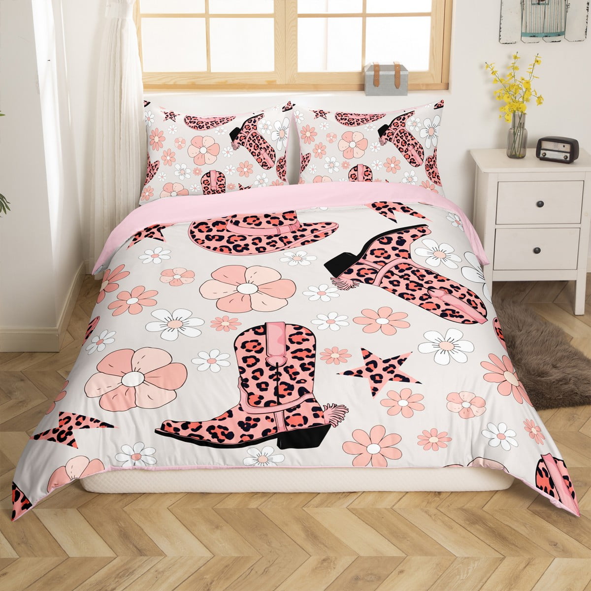 Western Cowgirl Queen Bedding Set,Cowgirl Boot Hat Floral Duvet Cover ...
