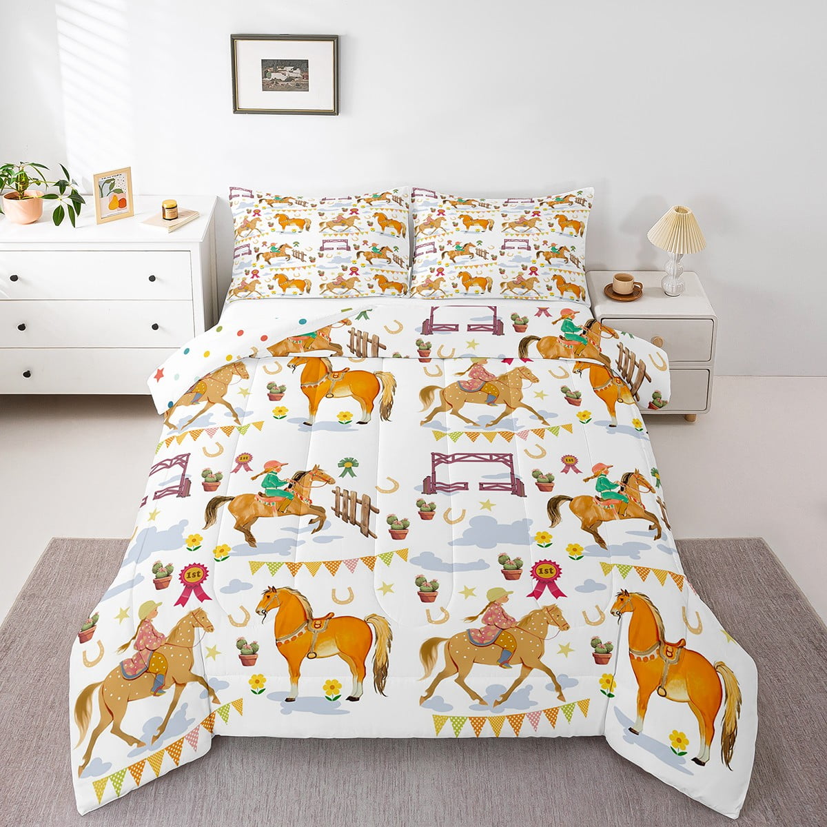 Western Cowgirl Queen Bedding Sets,Cute Horse Riding Comforter Set 3 ...