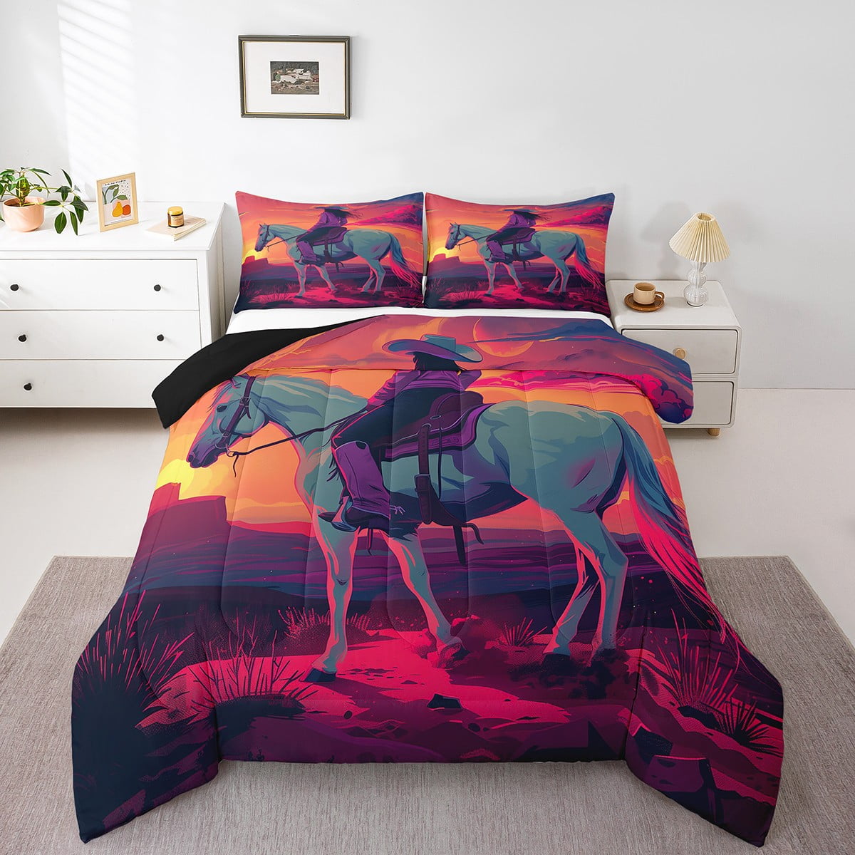 Western Cowgirl Queen Comforter Set,Wild West Style Horse Bedding Set ...