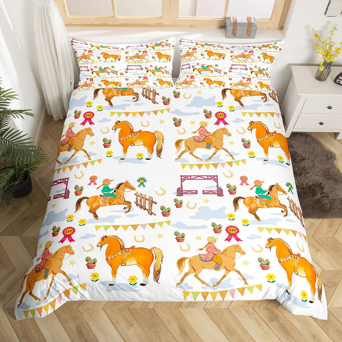 Western Cowgirl Queen Duvet Cover,Cute Horse Riding Bedding Set 3-Piece ...