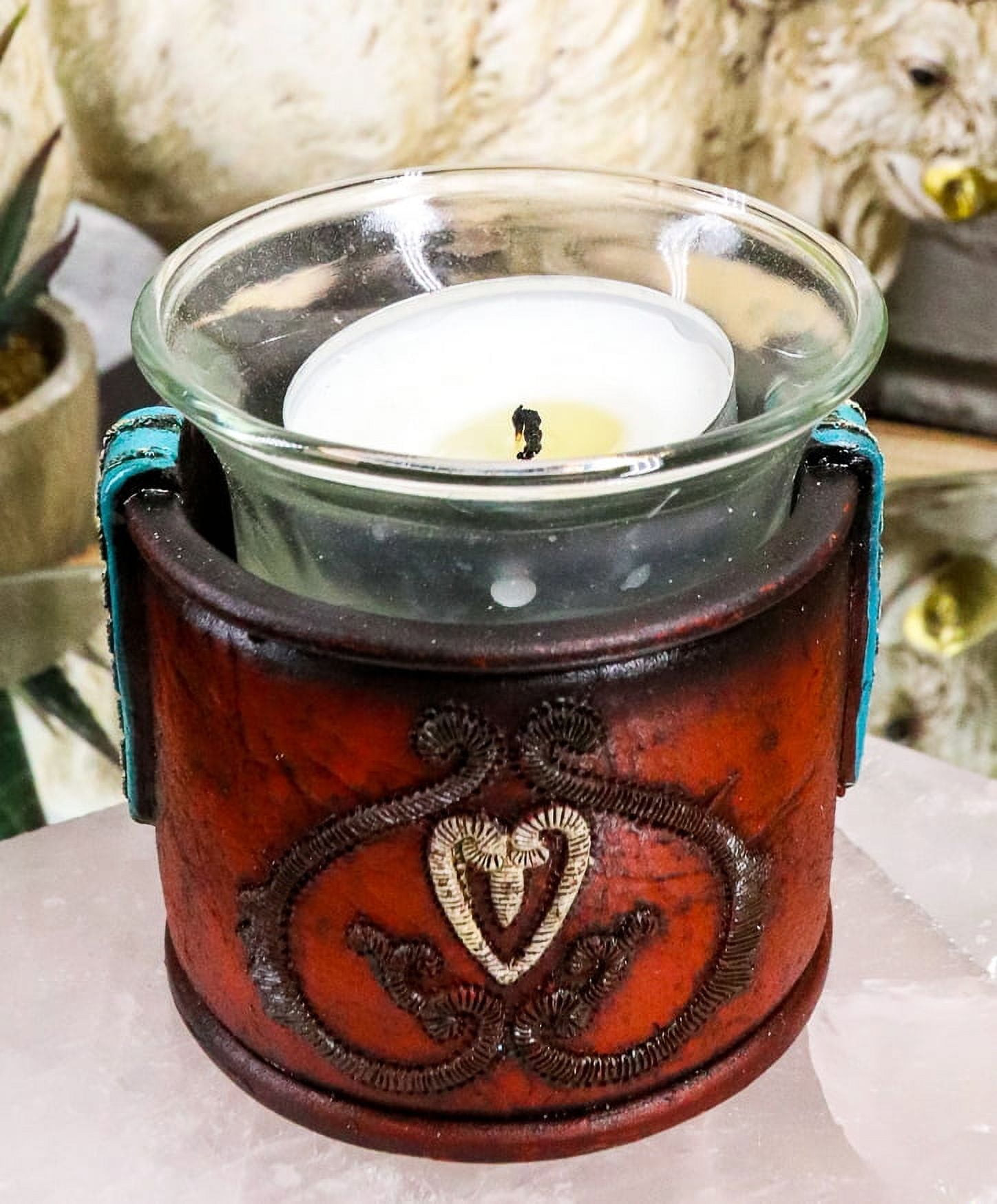 Western Cowgirl Red Love Heart Scrollwork Lace Faux Leather Votive ...