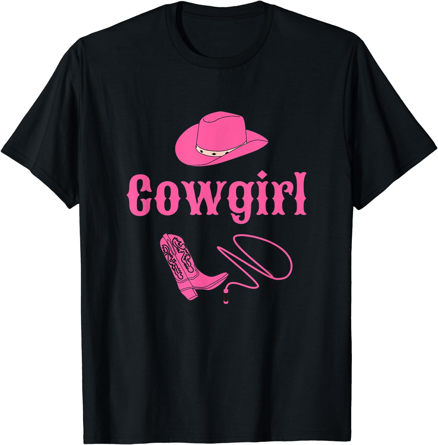 Western Cowgirl Rodeo Design In Pink Colors Country Style T-Shirt Black ...
