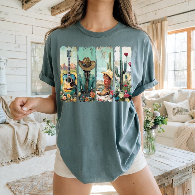 Western Cowgirl Shirt, Cowboy Boots Shirt, Cowprint Shirt, Western ...