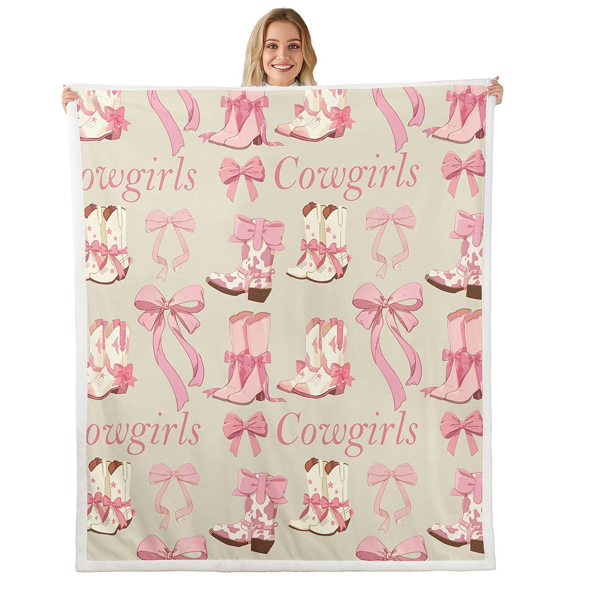 Western Cowgirl Throw Blankets,Pink Bowknot Bed Blanket Woman Teens ...