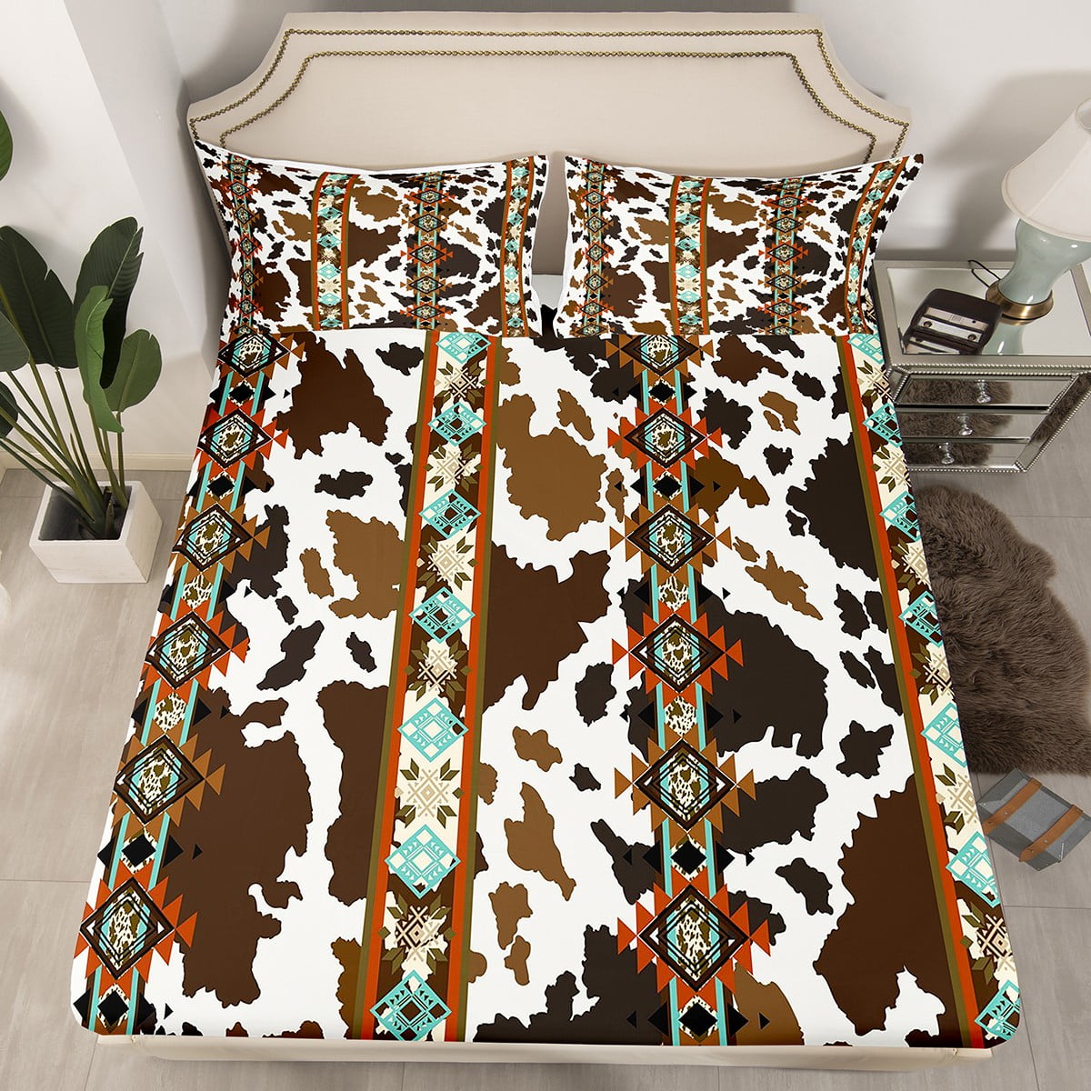 Western Cowhide Bedding Set exotic Arrow Aztec Bed Sheets Queen ...