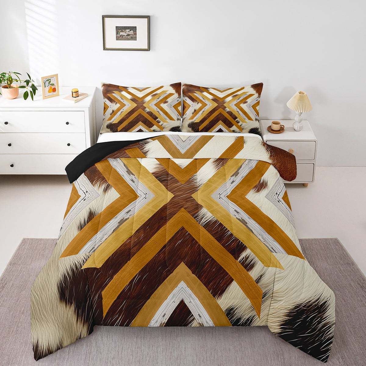 Western Cowhide Comforter Set Southwestern Aztec Bedding Set Queen ...