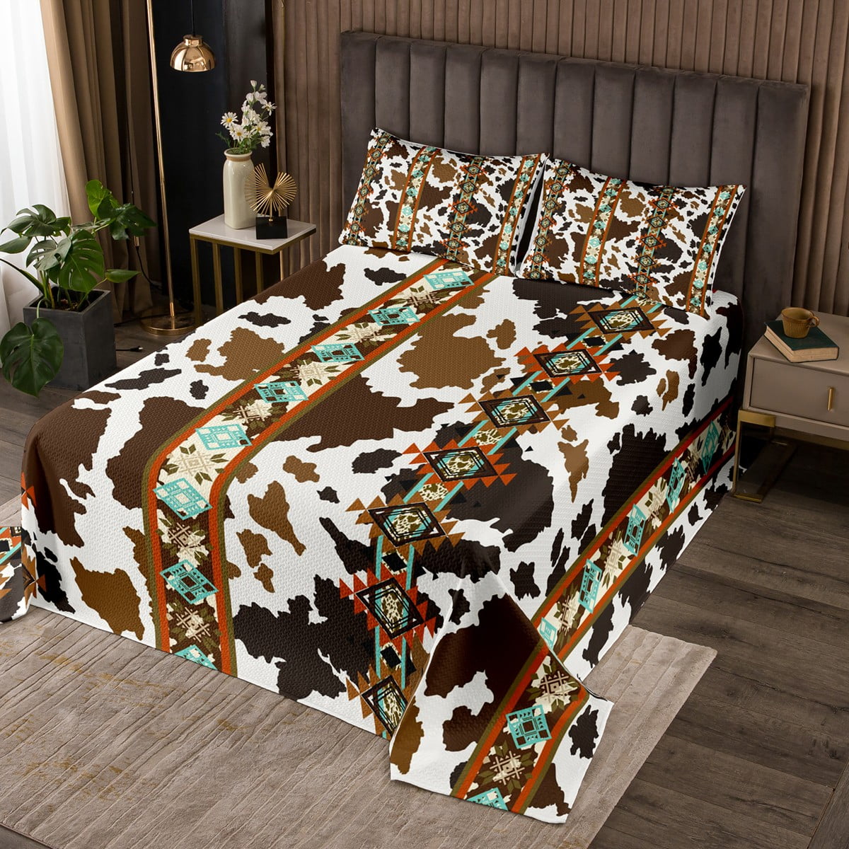 Western Cowhide Coverlet Set exotic Tribal Arrow Aztec Bedspread Set ...