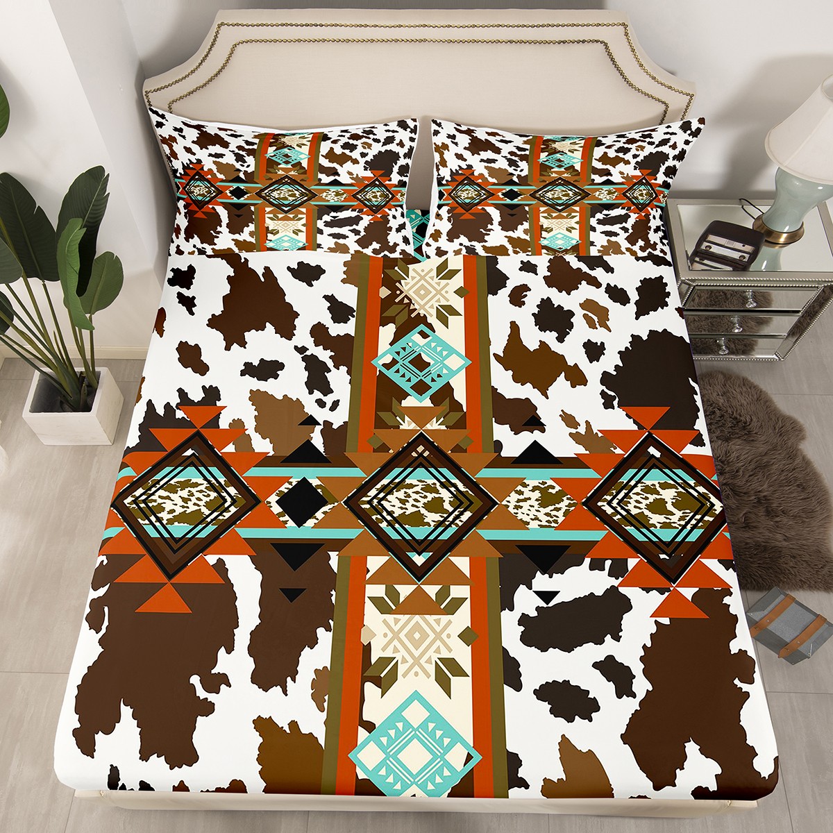 Western Cowhide Fitted Sheet Exotic Arrow Aztec Bed Sheets Twin ...