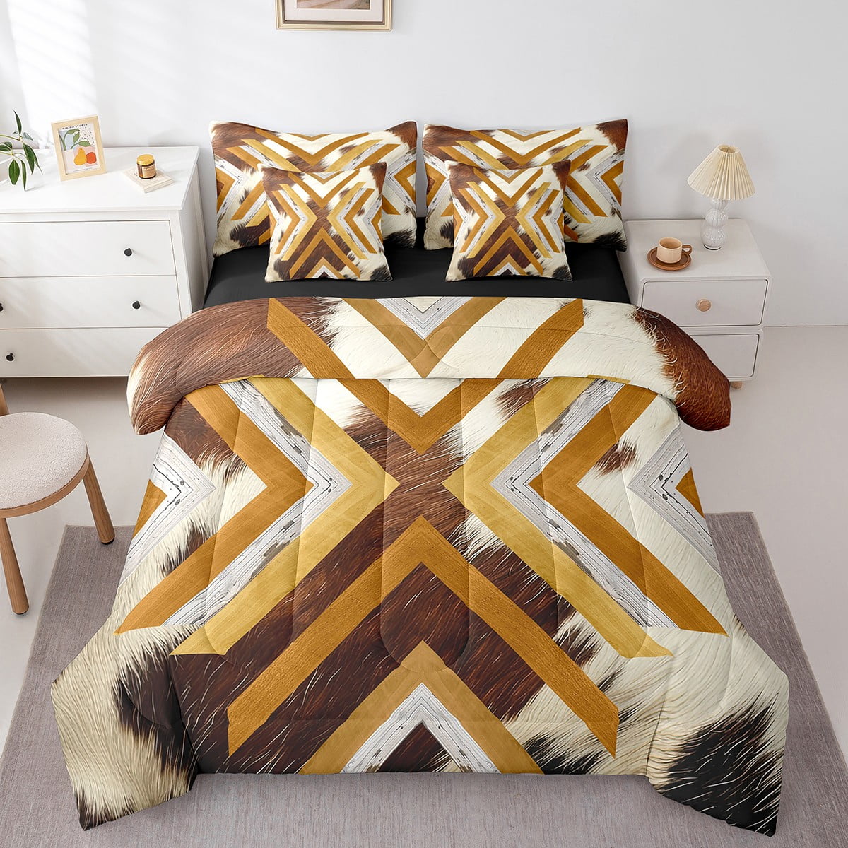 Western Cowhide Queen Comforter Set 7 Piece Southwestern Aztec Bedding ...