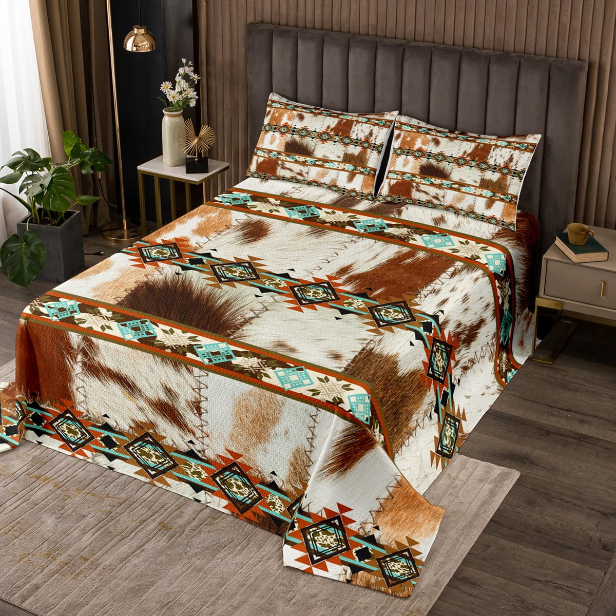 Western Cowhide Quilt Set Geometry Tribal Arrow Aztec Decor Twin ...