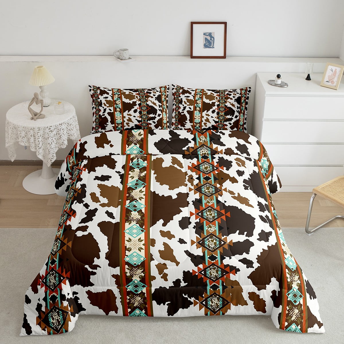Western Cowhide Quilt exotic Tribal Arrow Aztec Comforter Set Queen ...