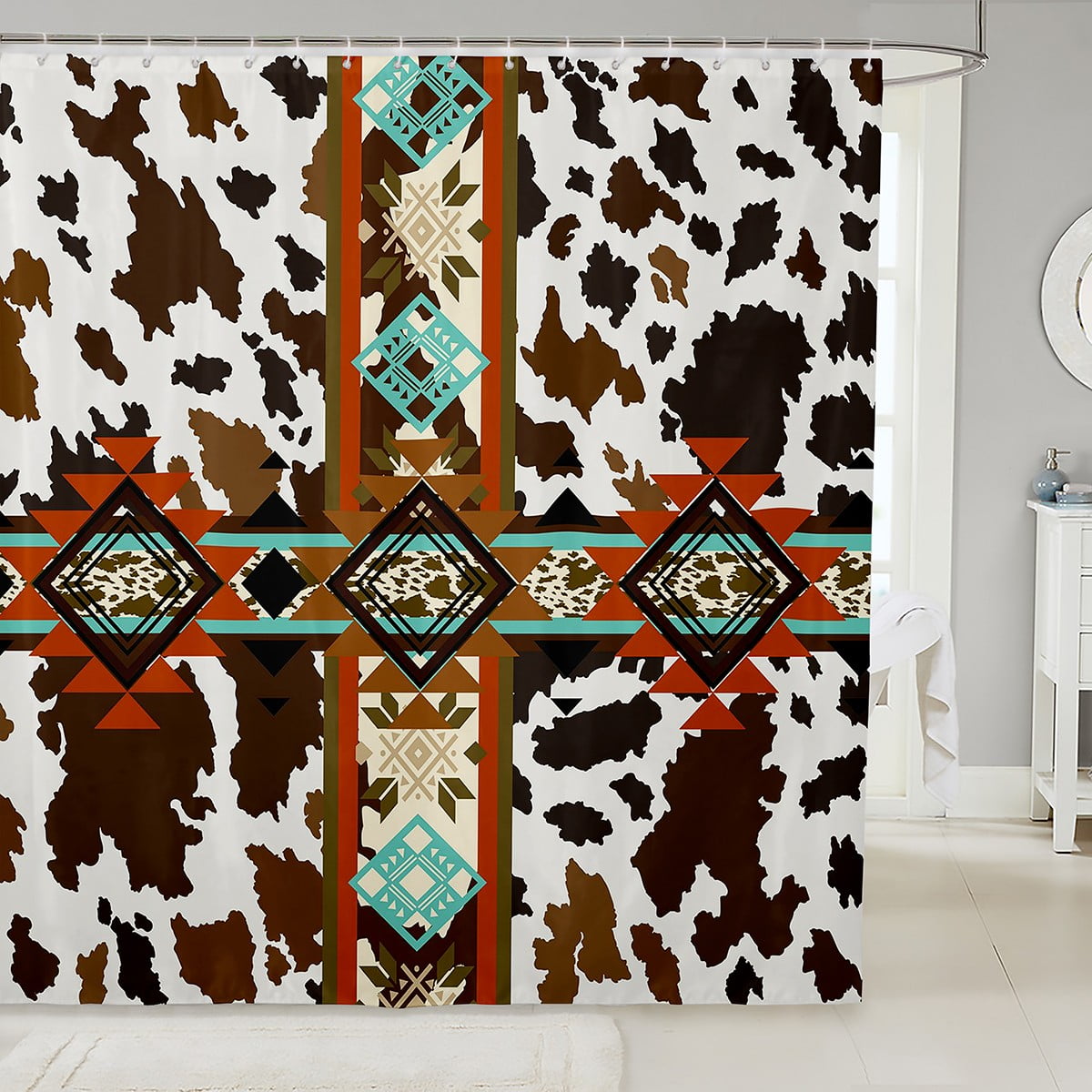 Western Cowhide Shower Curtain Exotic Tribal Arrow Aztec Bath Curtain ...