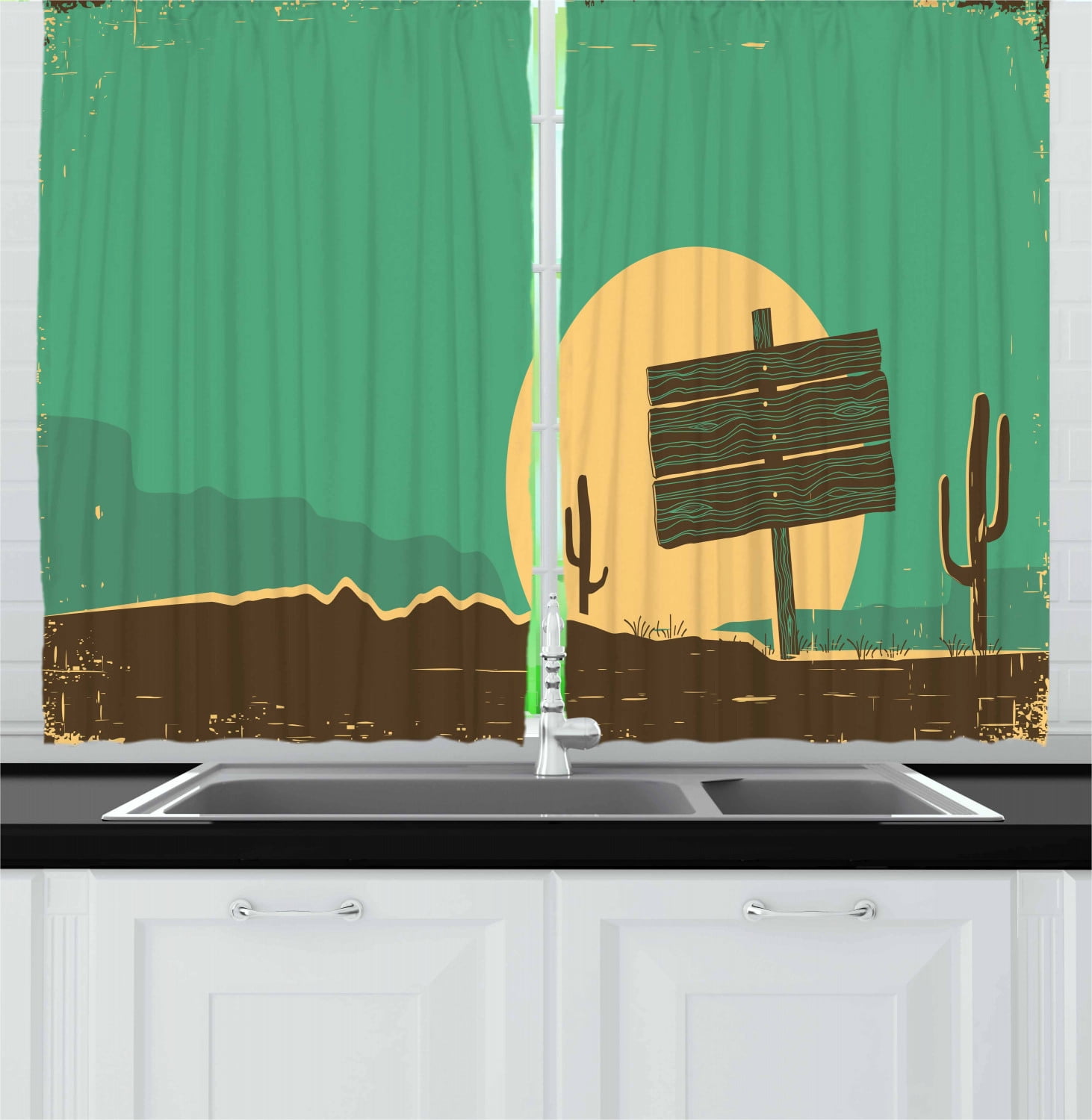 Western Curtains 2 Panels Set, Western Desert Landscape with Cactuses ...