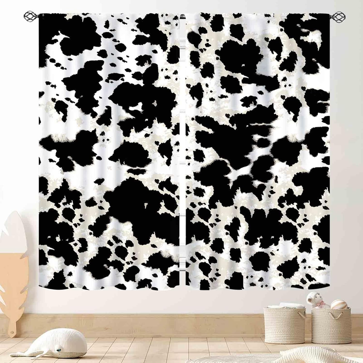 Western Curtains for Bedroom, Cow Print Black White Animal Fur Skin ...