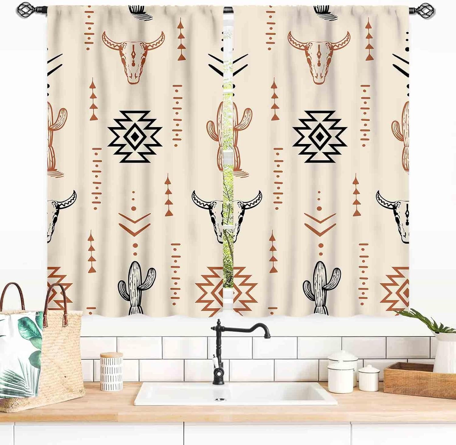 Western Curtains for Bedroom, Rustic Cow Print Southwest Tribal Ethnic ...