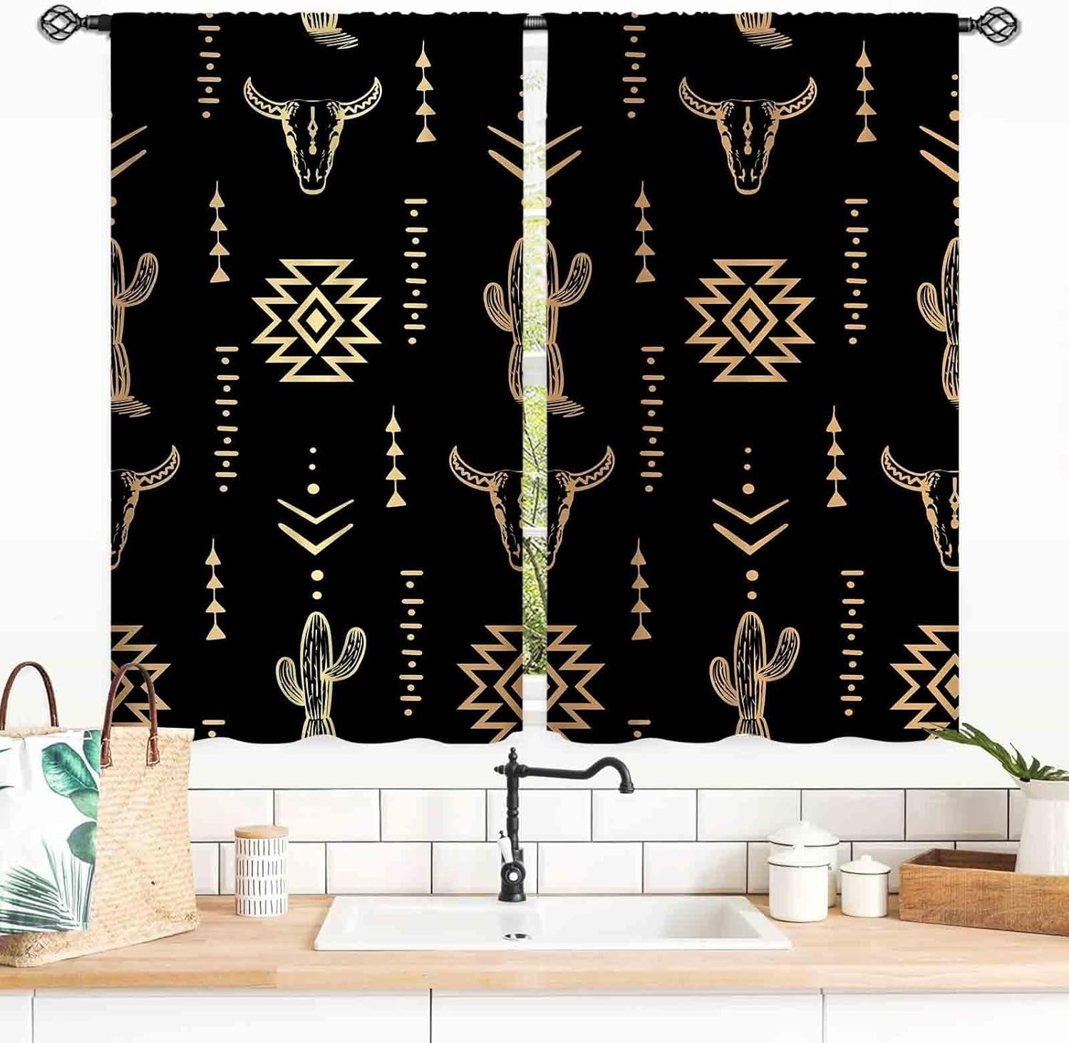 Western Curtains for Living Room, Rustic Retro Cow Print Southwest ...