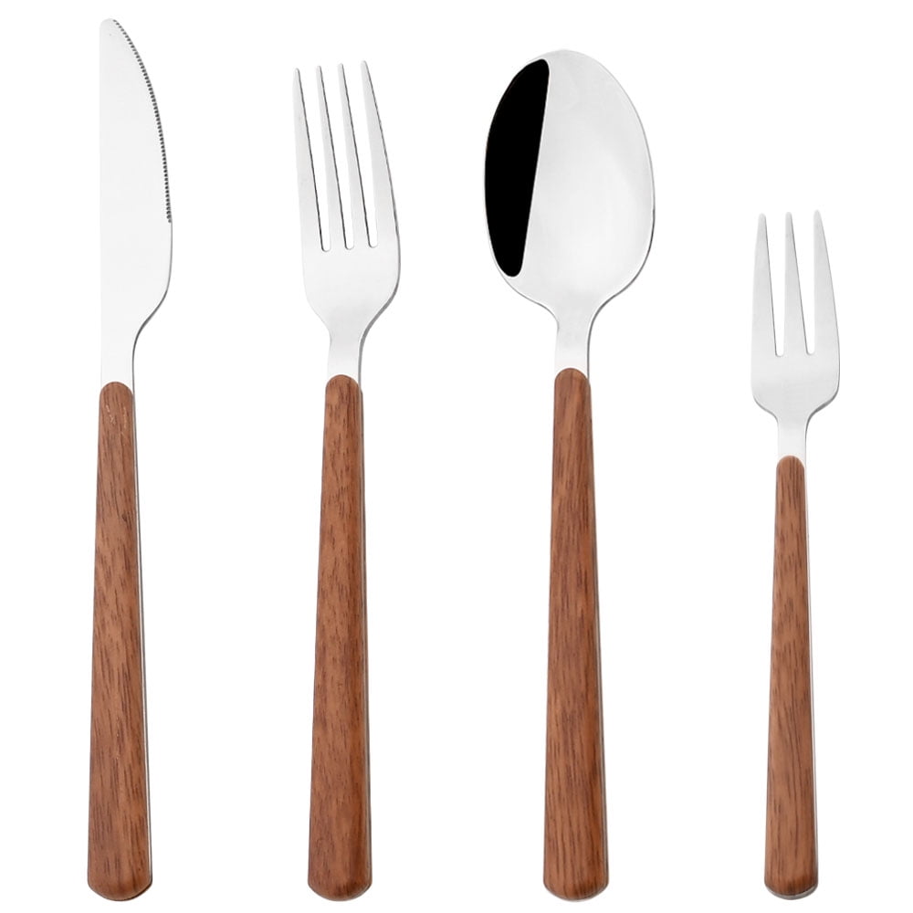 Western Cutlery Set Stainless Steel Imitation Wood Handle Dinnerware 1 ...