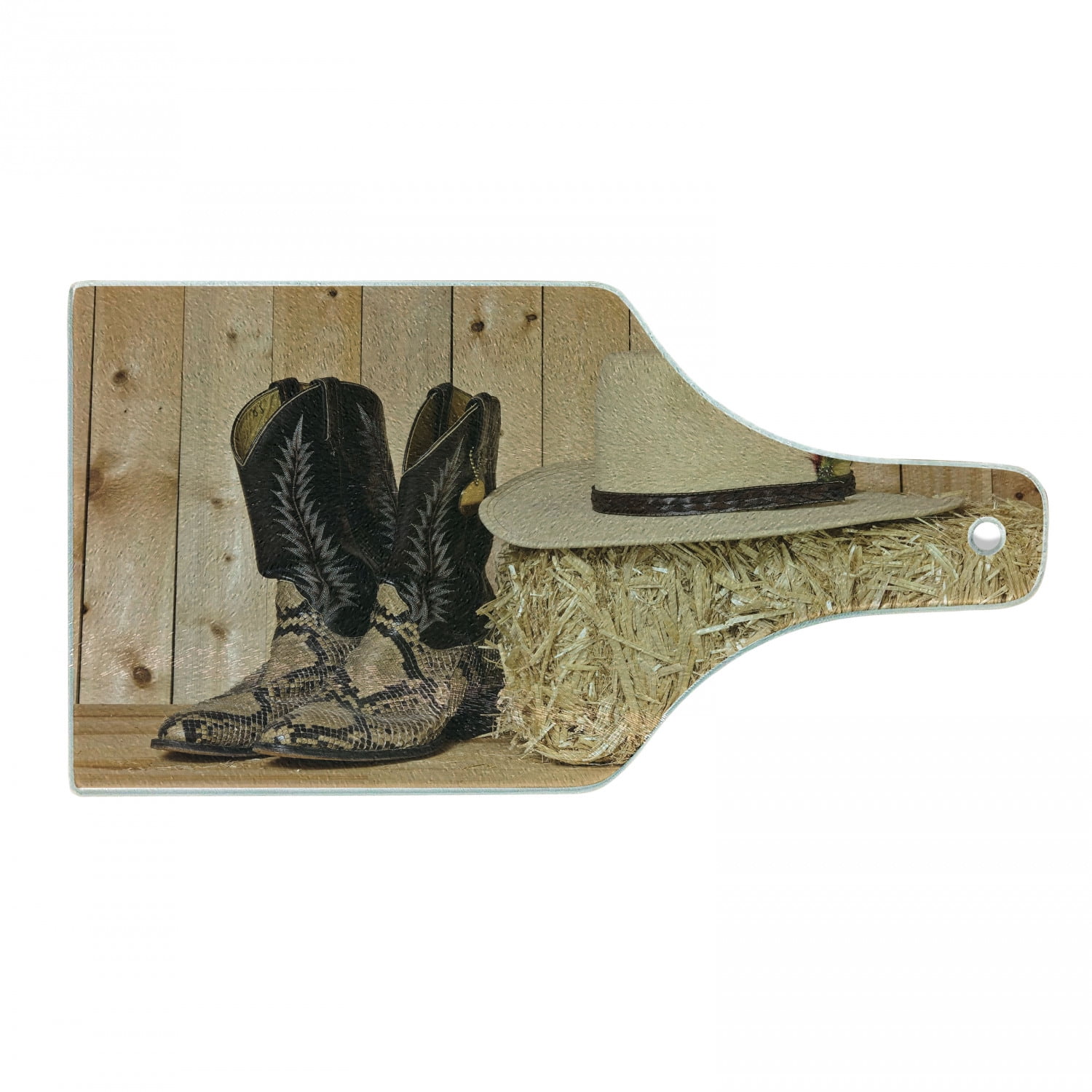 Western Cutting Board, Arizona Texas Style Cowboy Boots Hat on Wood Rustic Farmland Illustration ...