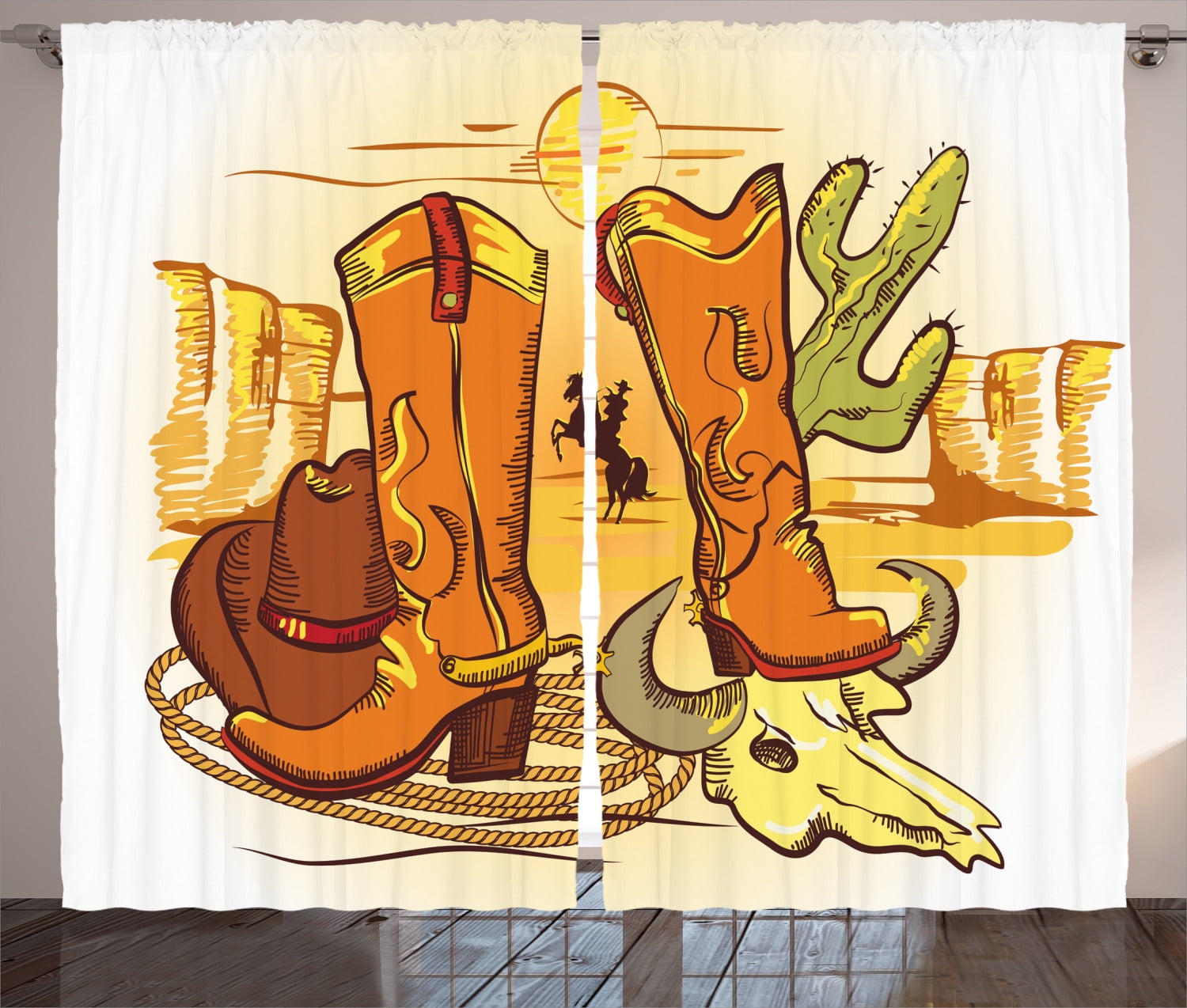 Ambesonne Western Curtains 2 Panel Set, Old Wild Cowboys, 108" x 90 ...