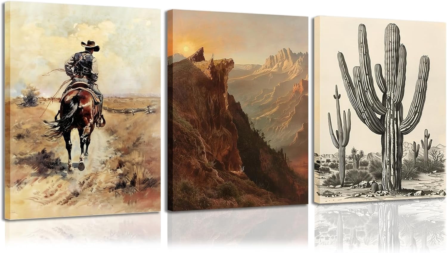 Western Decor Desert Cowboy Wall Art Set of 3 Vintage Farmhouse Wall ...