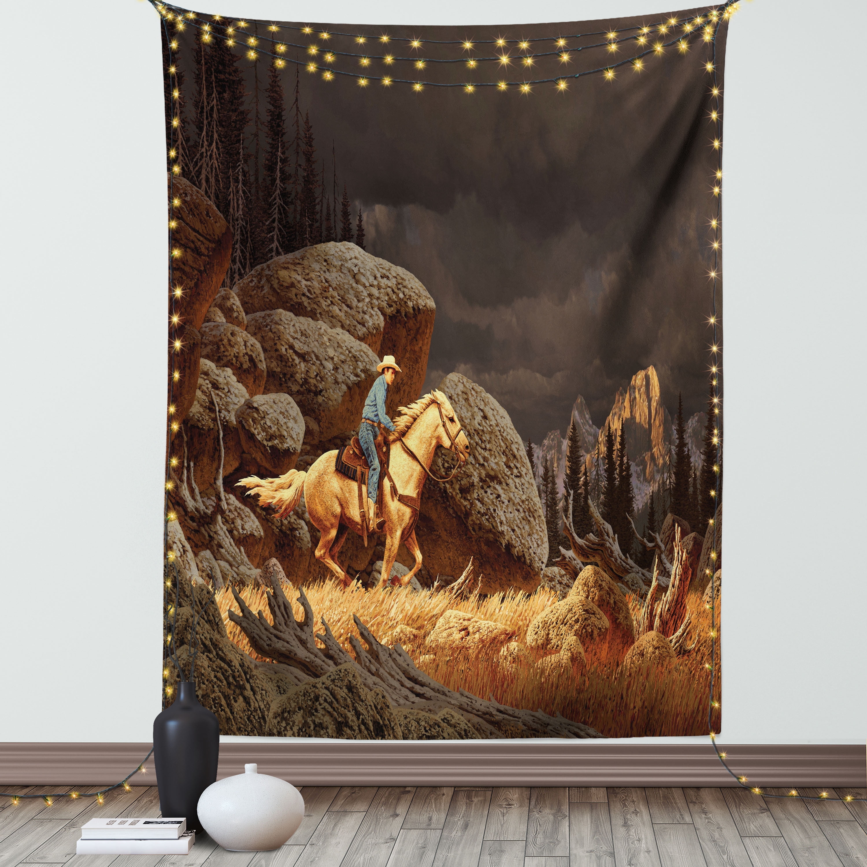 Western Decor Wall Hanging Tapestry, A Rock Mountain Scene Landscape ...