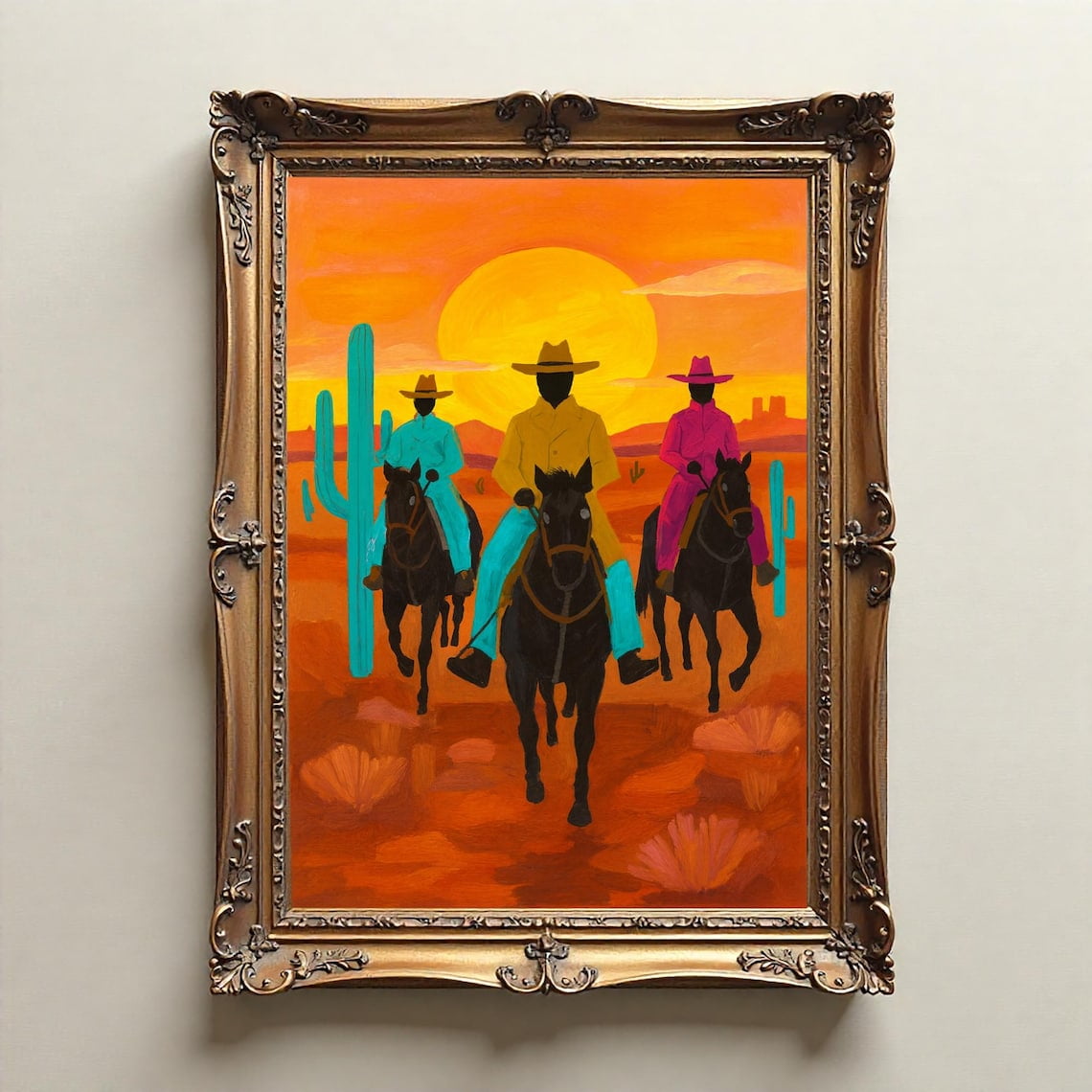 Western Desert Cowboy Art Poster | Colorful Sunset Riders Wall Art ...