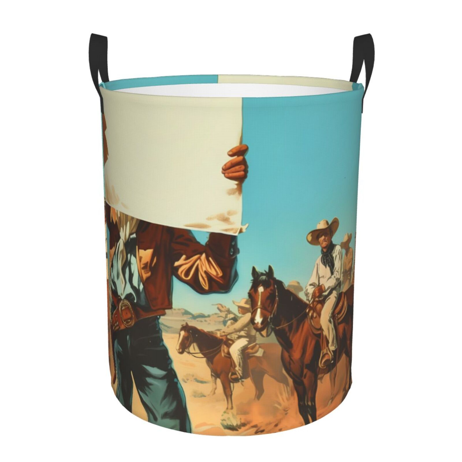 Western Desert Cowboy Laundry Basket with Handles - Freestanding ...