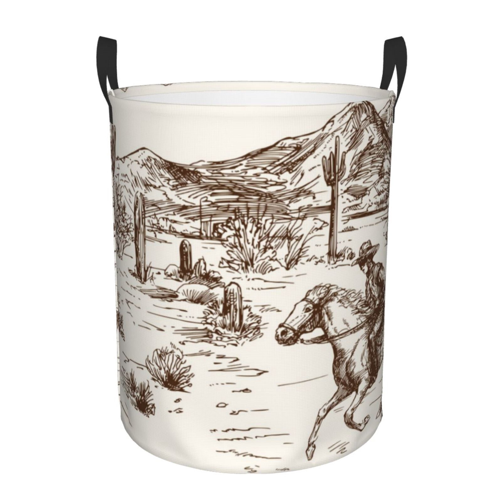 Western Desert Cowboys3 Round Laundry Basket, Laundry Hamper with ...