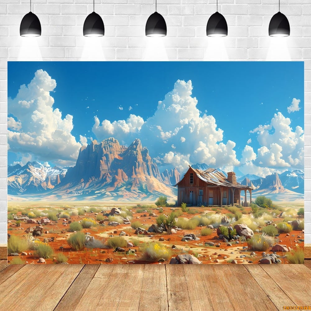 Western Desert Landscape Backdrop Cactus Plant Sand Blue Sky Birthday ...