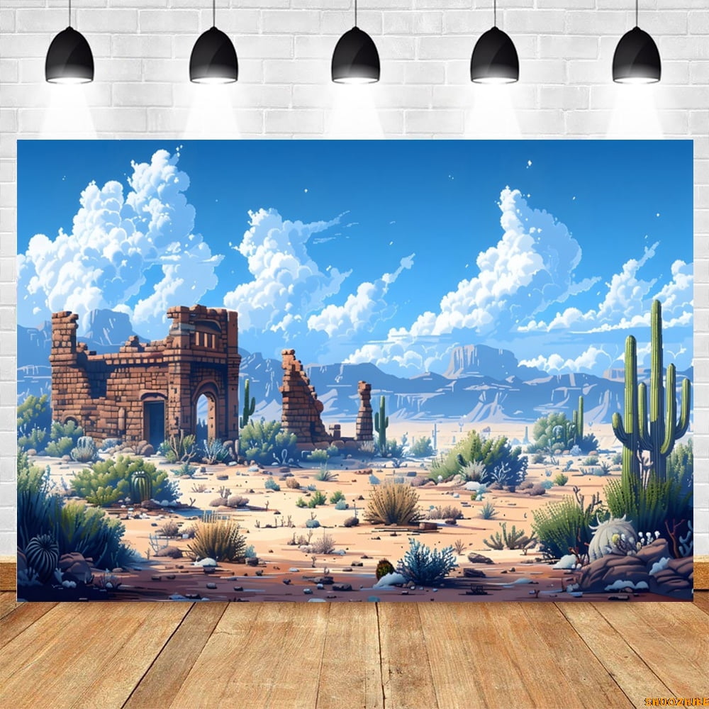 Western Desert Landscape Backdrop Cactus Plant Sand Blue Sky Birthday ...