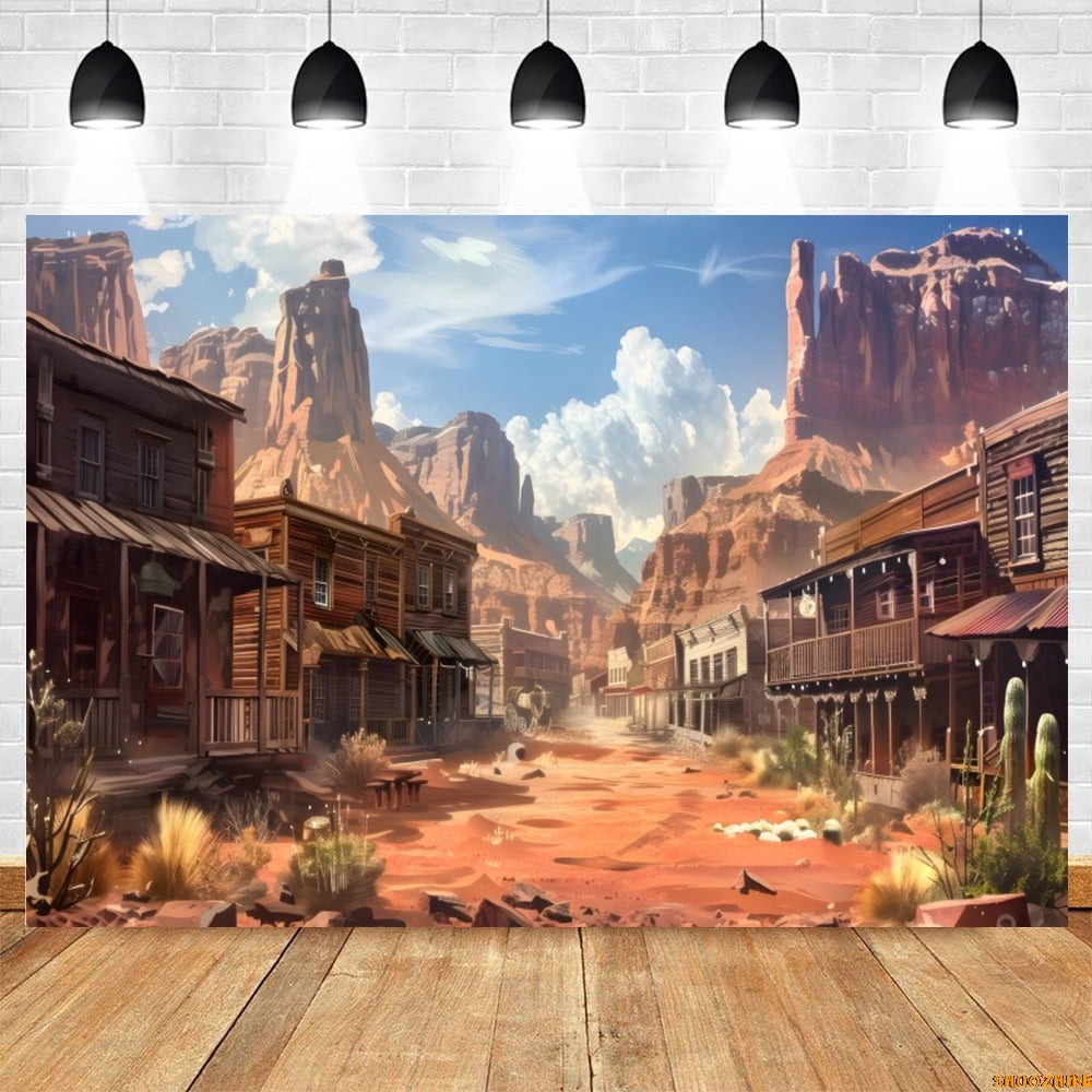 Western Desert Landscape Backdrop Cactus Plant Sand Blue Sky Birthday ...