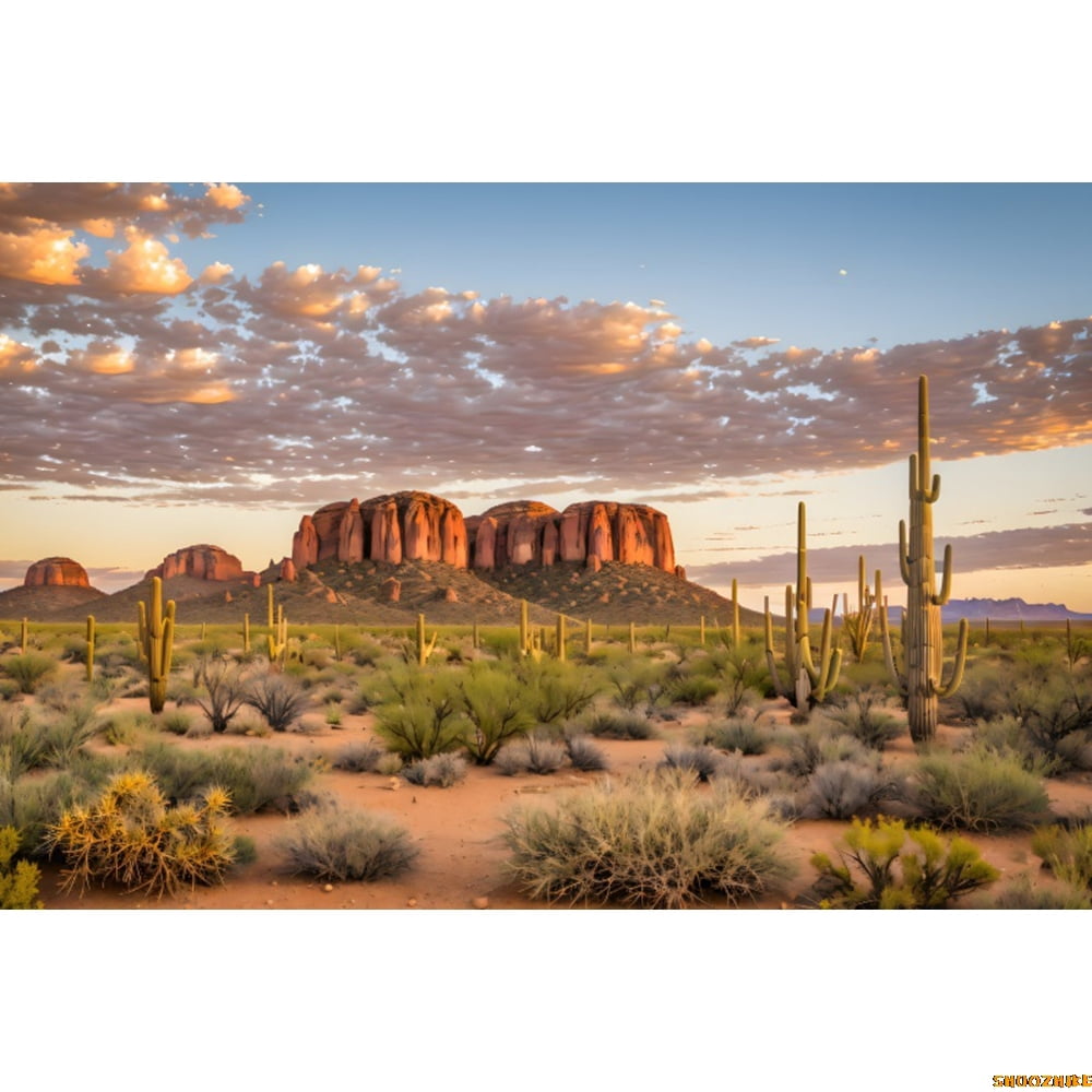 Western Desert Sce Photography Backdrop Dusk Desert Cactus Mountain ...
