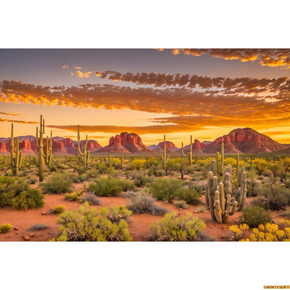 Western Desert Sce Photography Backdrop Dusk Desert Cactus Mountain ...
