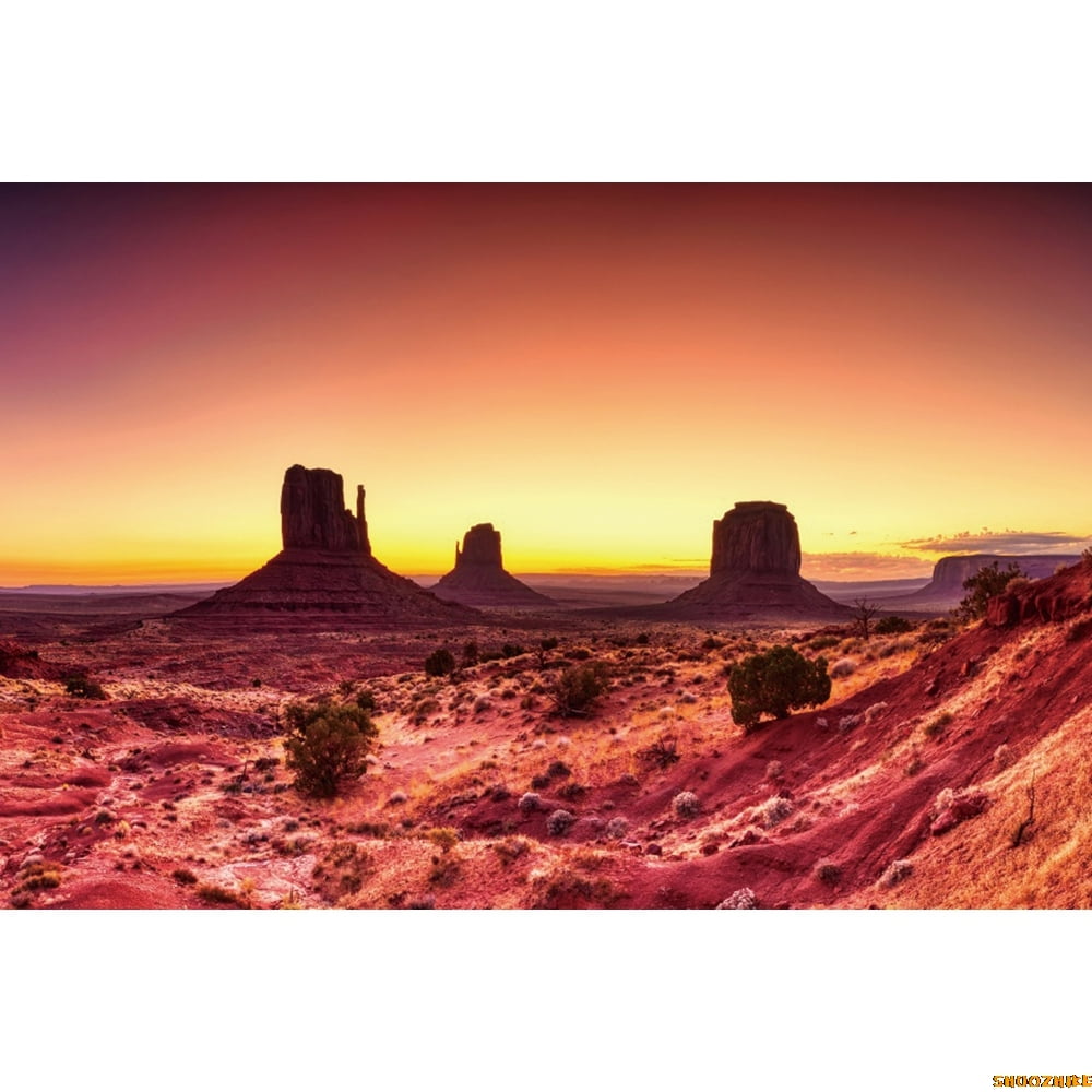 Western Desert Sce Photography Backdrop Dusk Desert Cactus Mountain Shrub Hillside Natural ...