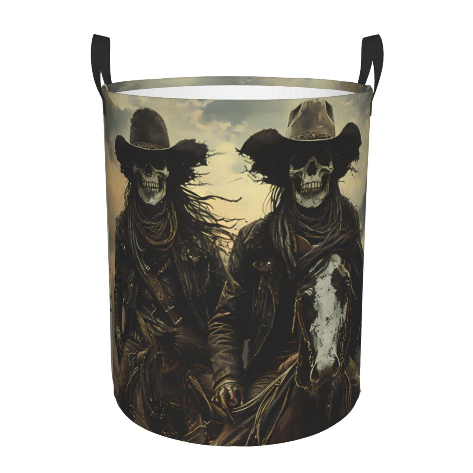 Western Desert Skull Cowboy Round Laundry Basket, Laundry Hamper with ...