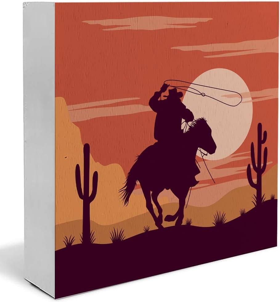 Western Desk Table Shelf Decor, Vintage Western Cowboy Rodeo Wooden ...