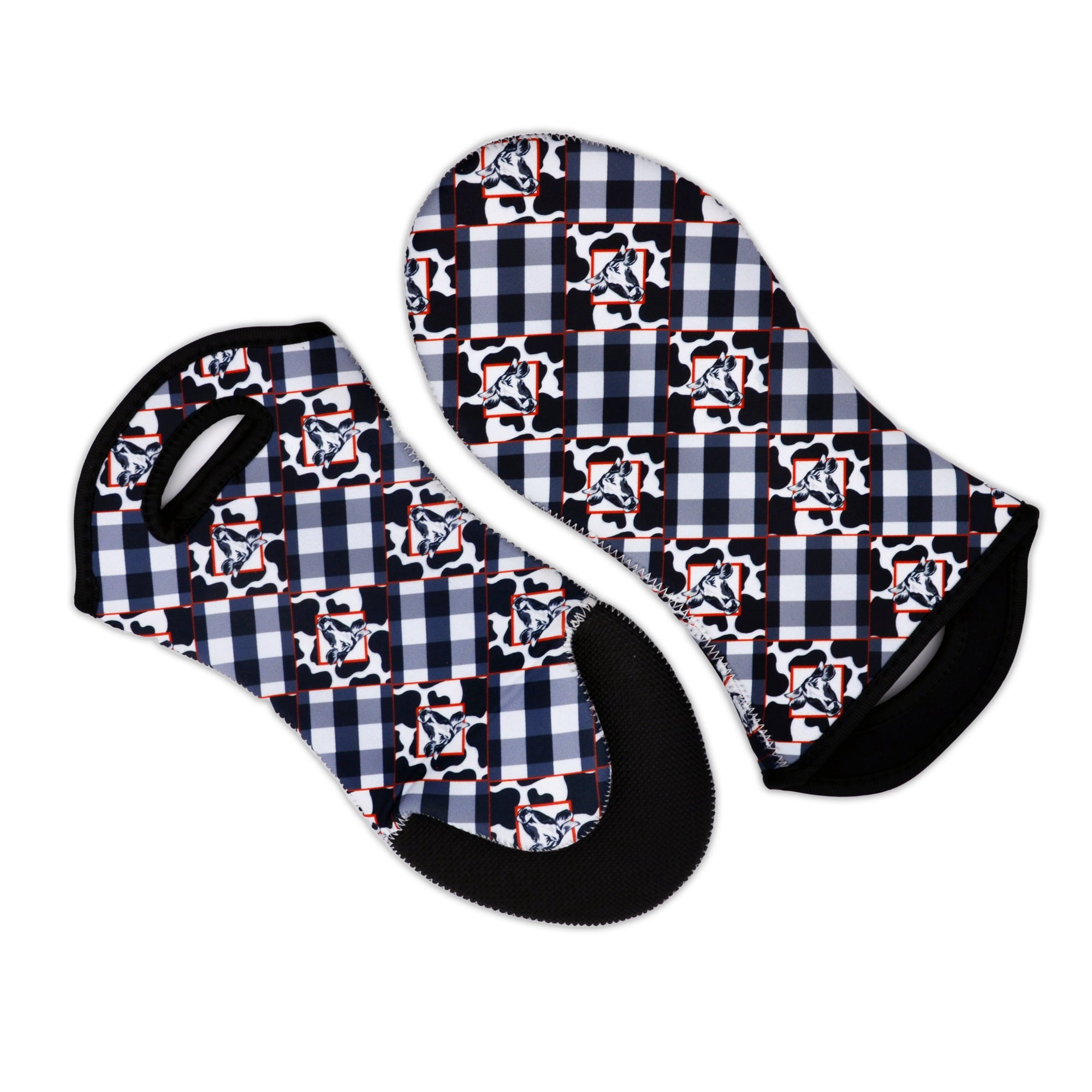 Western Diamonds Cow Print Oven Mitts 2 Pack, Western Plaid, Neoprene ...