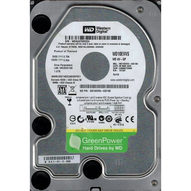 Western Digital WD10EVVS-63E1B0 DCM: HANNNT2MAB 1TB - Walmart.com