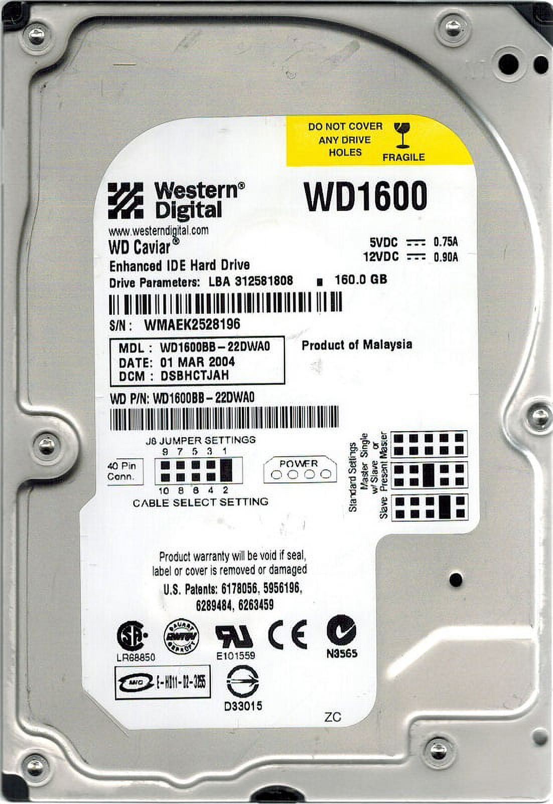 Western Digital WD1600BB-22DWA0 160GB DCM: DSBHCTJAH - Walmart.com